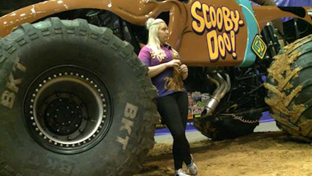 Female monster truck driver competes for adrenaline rush, fans