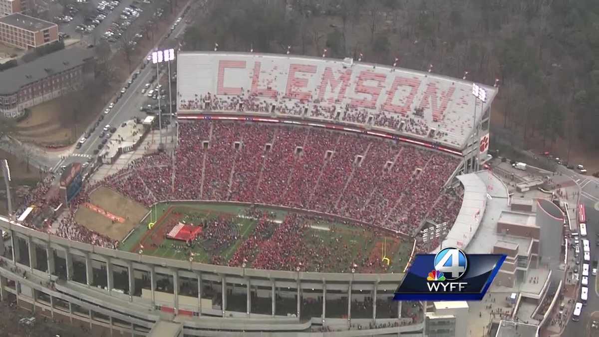Sky 4 gives aerial view of Memorial Stadium for Clemson celebration